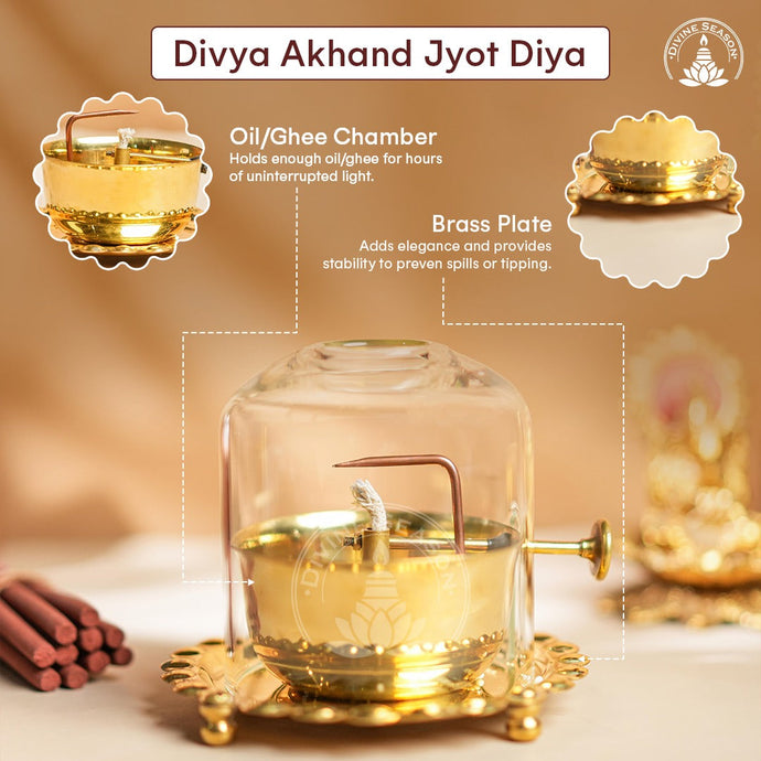 Brass Akhand Jyot Diya with Wick Lifting Screw Lever – Divine Season